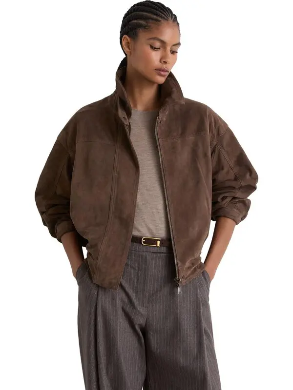 REISS Cooper Petite Suede Relaxed-fit Jacket - Brown