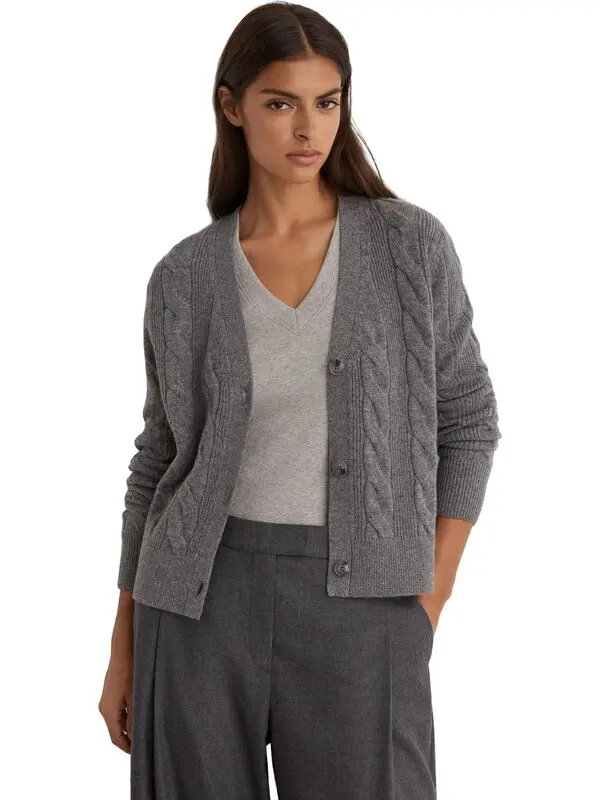 REISS Elowen Wool-cashmere Cable-knit Cardigan - Charcoal Grey