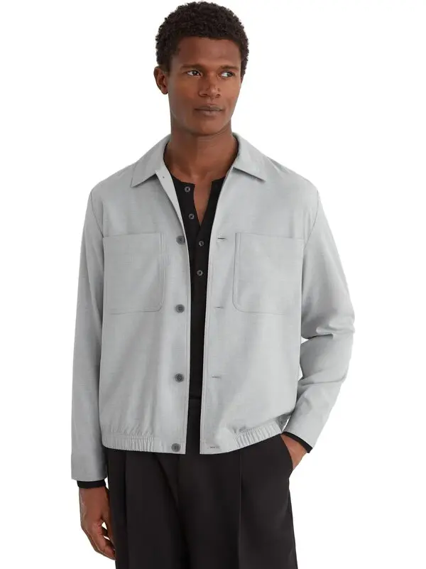 REISS Penge Brushed Twin-pocket Overshirt With Wool - Soft Grey