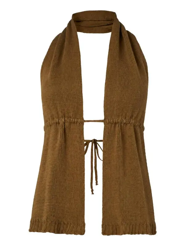 PAR Y ESCALA Sl Open Back Tie Detail Cotton Top - Gold