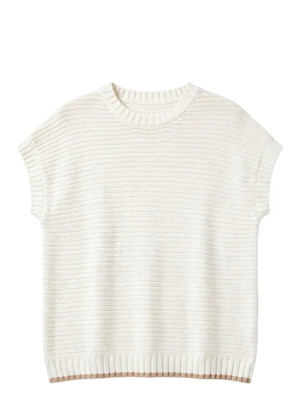 BRODIE CASHMERE Steph Stitch Tank Textured Cotton Knit Crew Neck Sleeveless - White