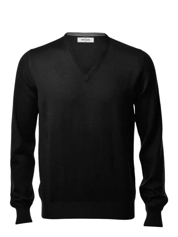 GRAN SASSO V-neck Long Sleeve Sweater - Black