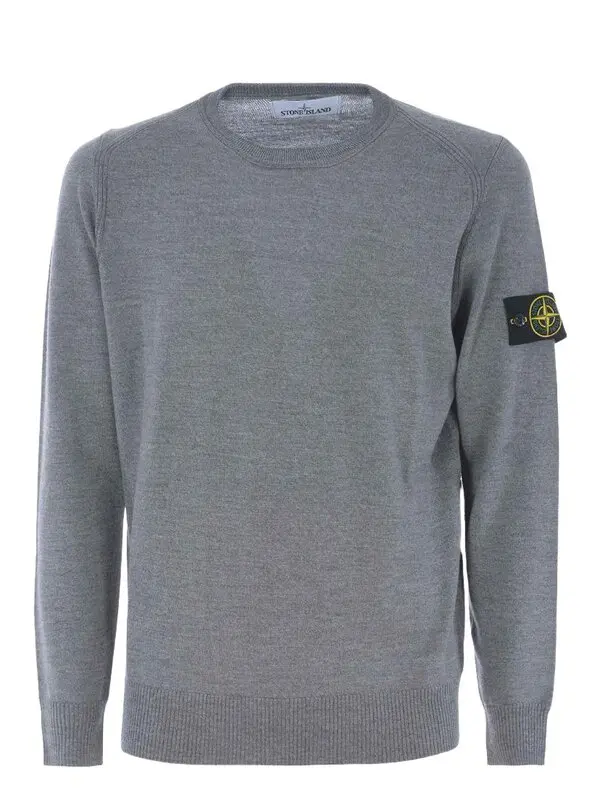 Stone Island Crewneck Jumper With Logo Patch - Ash Mixed Color