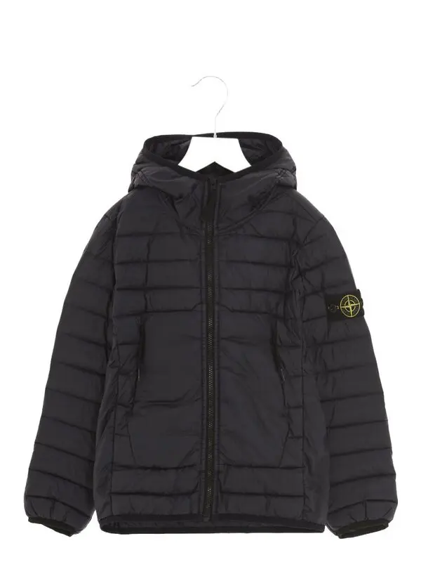 Stone Island Hooded Down Jacket With Logo Patch - Blue