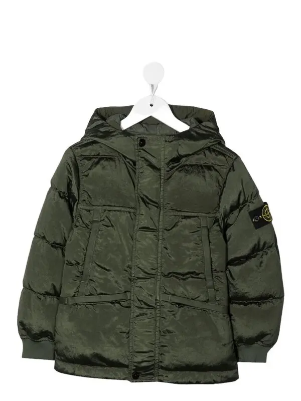 Stone Island Compass-logo Hooded Padded Jacket - Olive Green