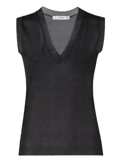 Fendi Sleeveless V-neck Silk Organza Jumper - Black
