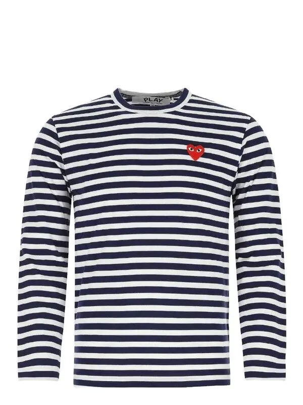 Play Comme Des Garcon Striped Heart Long-sleeve Top - White