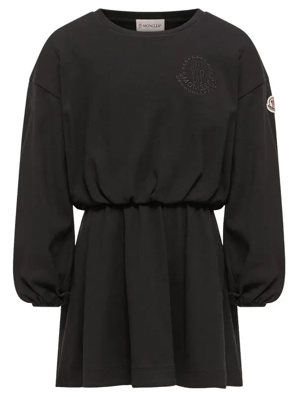 Moncler Embroidered Flowers Long Sleeve Cotton Dress - Black