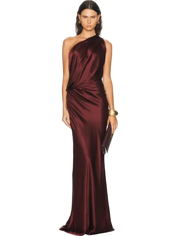 THE SEI Draped One Shoulder Gown In Brown - Henna