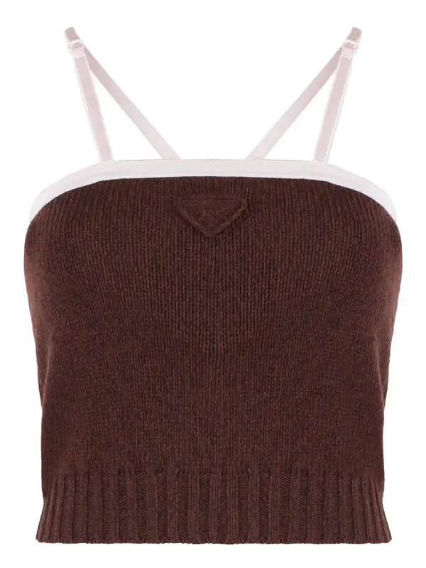 Prada Ribbed Wool & Cashmere Blend Knit Top - Brown