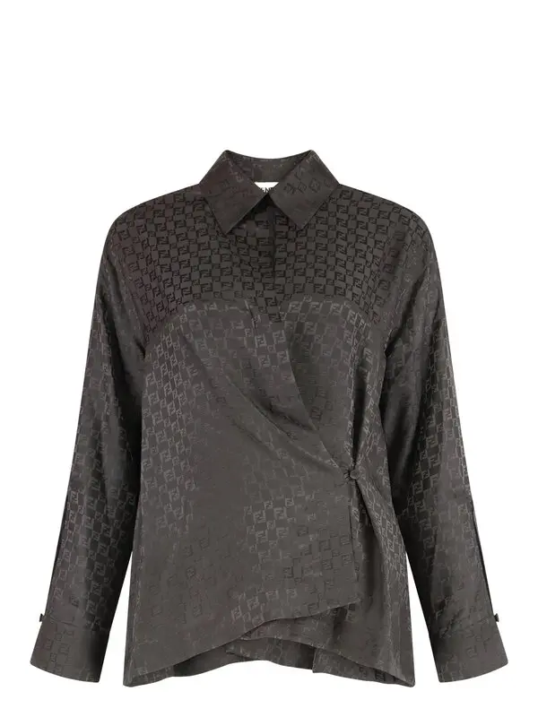 Fendi Jacquard Logo Silk Button-up Shirt - Brown