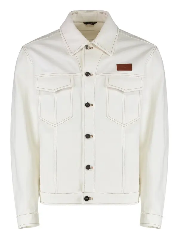 Fendi Cotton Denim Jacket With Flap Pockets - White