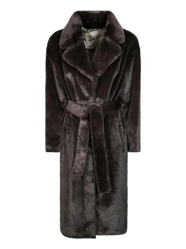 Herno Soft Faux Fur Overcoat - Marrone