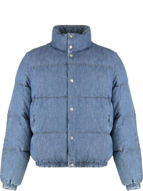 Dolce & Gabbana Quilted Puffer Jacket With Snap Front - Denim