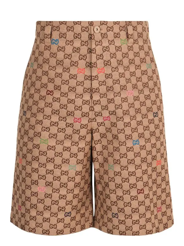 Gucci Gg Motif Fabric Shorts With Multicolor Bows - Beige