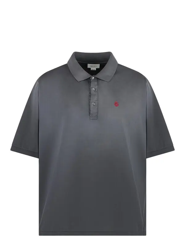 Alexander McQueen Short-sleeve Cotton Polo Shirt With Ribbed Edges And Side-slit Hem - Grey