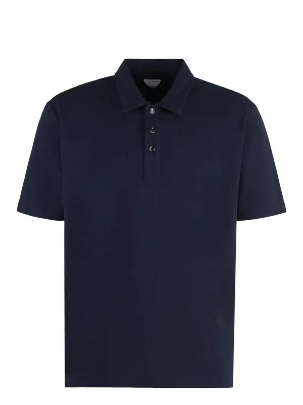 Bottega Veneta Short-sleeve Cotton Polo Shirt With Side Slits - Blue