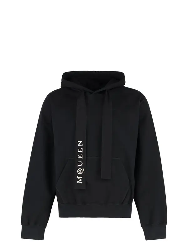 Alexander McQueen Cotton Hoodie With Front Embroidered Logo - Black
