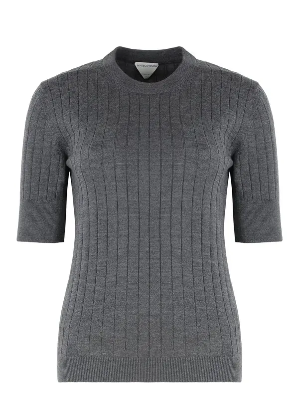 Bottega Veneta Ribbed Knit Short-sleeve Sweater - Grey