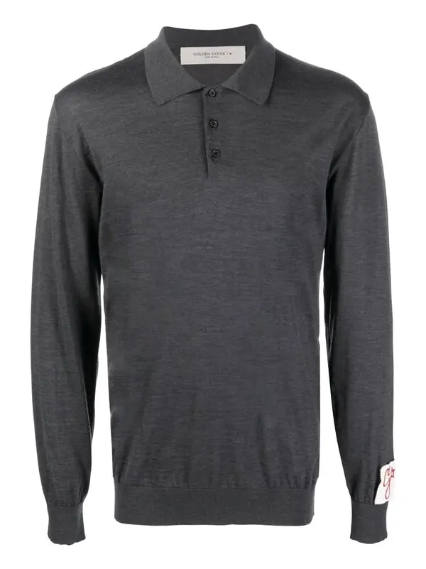 GOLDEN GOOSE Style Wool Long-sleeve Polo Shirt With Four Center Buttons And Double Star Back Size - Grigio