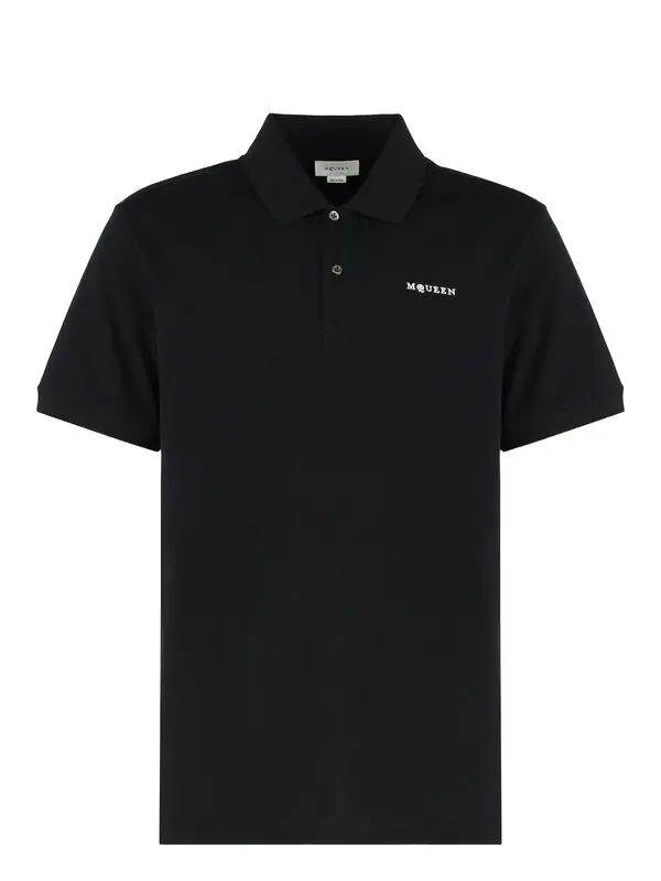 Alexander McQueen Inspired Cotton Piqué Polo Shirt With Side Slit Hem - Black