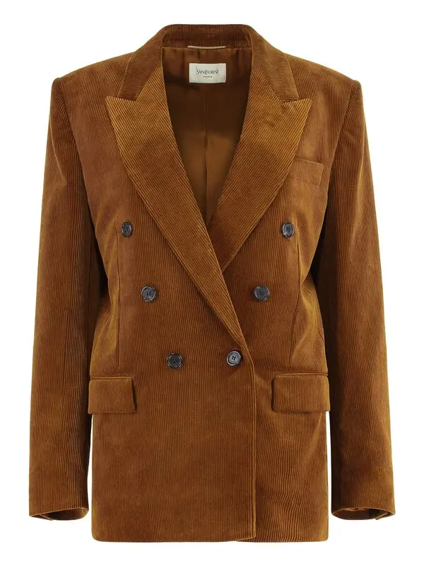 Saint Laurent Velvet Double-breasted Oversized Jacket - Brown