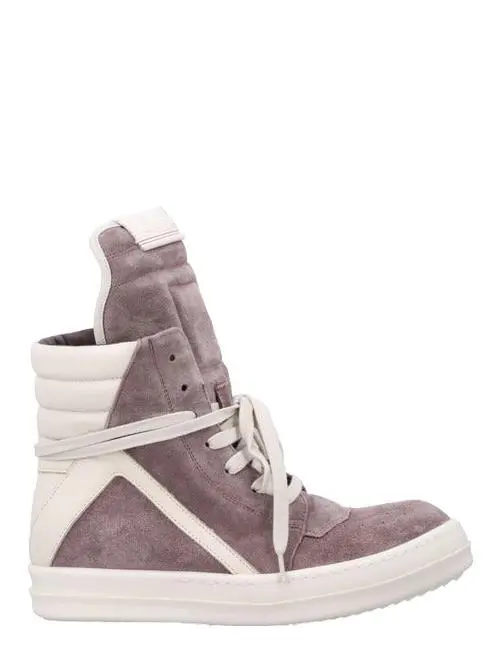 Rick Owens Extended-tongue Leather Sneakers With Geometric Panels, Padded Back & Internal Ankle Zip - Viola