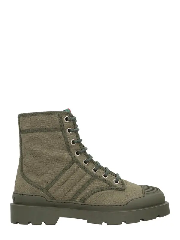 Gucci Gg Fabric Lace-up Ankle Boots - Green