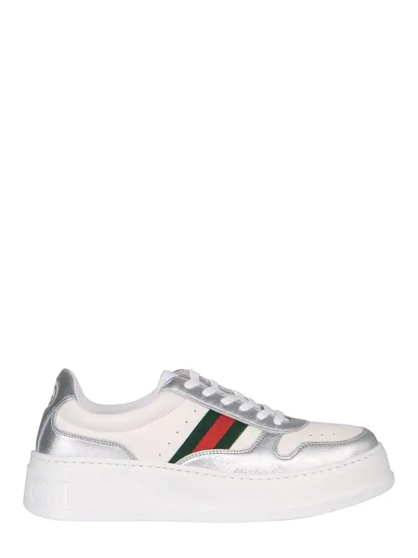 Gucci Retro Low-top Metallic Leather Sneakers With Oversized Rubber Sole - White