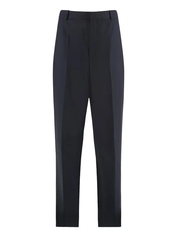 Saint Laurent Tailored Wool Trousers With Back Button Welt Pockets - Blue