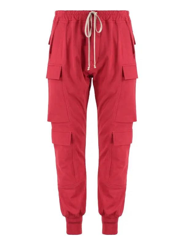 Rick Owens Stretch Cotton Track Pants With Ribbed Ankle Cuffs - Red