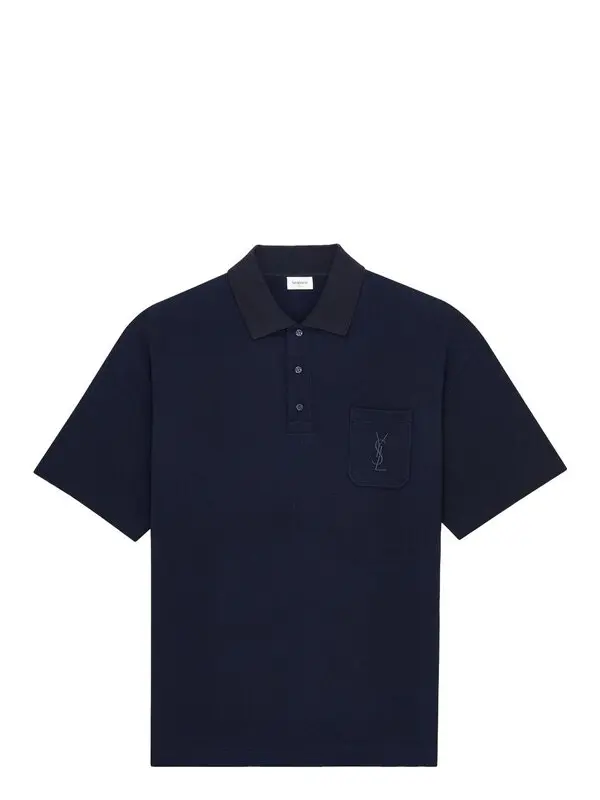 Saint Laurent Polo Shirt With Contrast Polo Panel - Bleuminuit