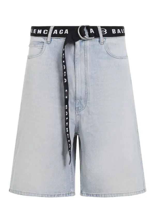 Balenciaga Belted Cotton Bermuda Shorts - Blue