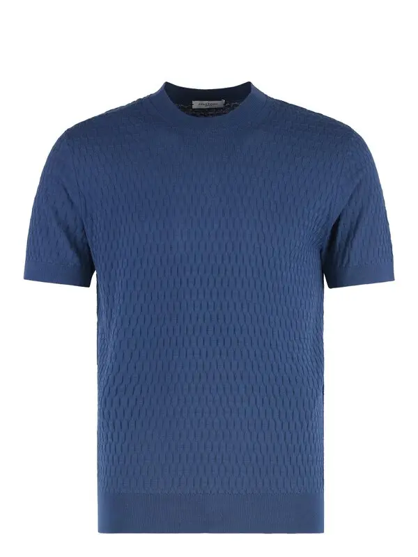 PAOLO PECORA Short-sleeve Textured Crew Neck Sweater - Blue