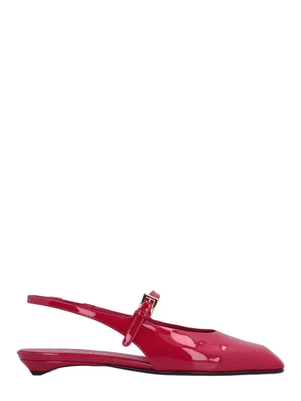 Prada Patent Leather Slingback Ballet Flats With Ankle Strap - Red