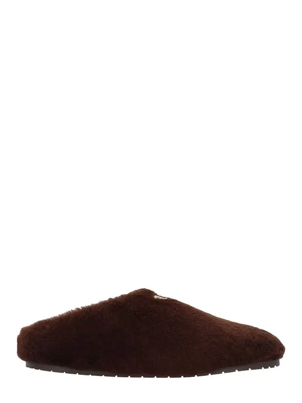 Prada Sheepskin Sabot With Enamel Triangle Logo - Brown