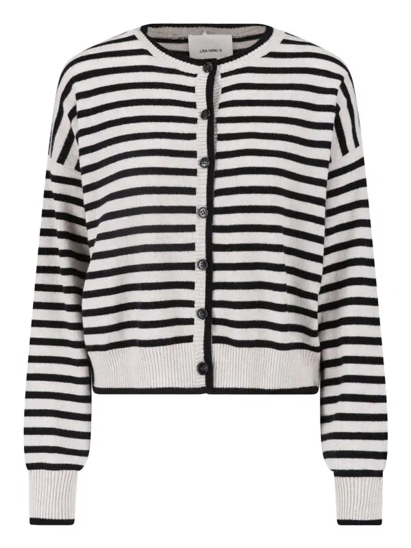LISA YANG 100% Cashmere Striped Cardigan - Grey