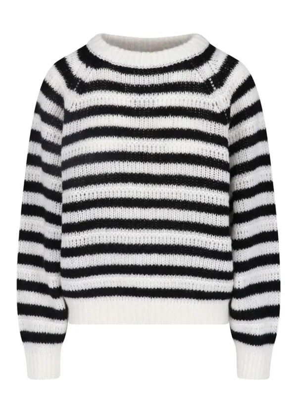 LISA YANG Striped Cashmere-silk Crewneck Sweater - Black