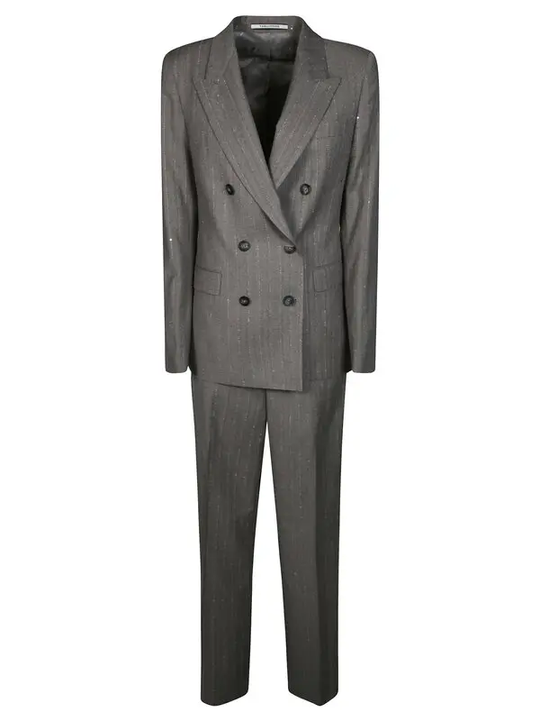 Tagliatore Pinstripe Sequined Two-piece Suit For - Beige