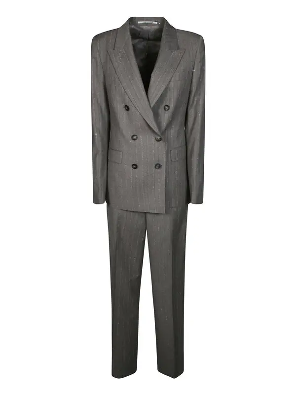 Tagliatore Pinstripe Sequined Two-piece Suit For - Beige
