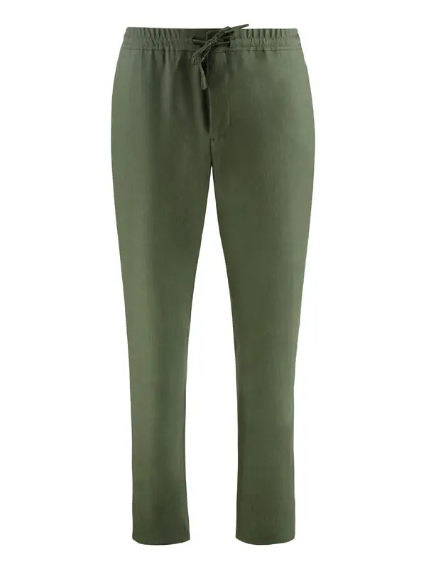 Canali Wool & Linen Blend Trousers With Drawstring Waist - Green