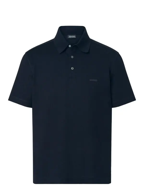 Zegna Regular-fit Cotton Knit Polo With Rolled Cuffs & Side Slits - Blu