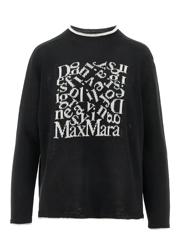 Max Mara Embroidered 100% Linen Sweater With Contrasting Trim - Nero