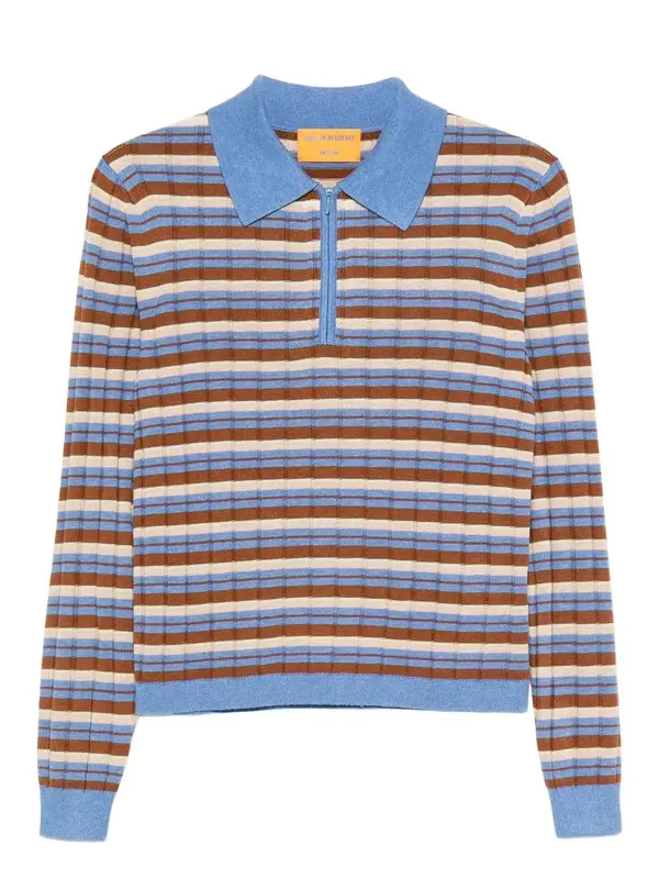 Guest In Residence Rib-knit Striped Zip-front Pullover - Blu