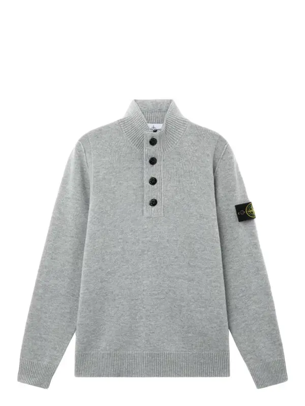Stone Island Ribbed Wool Sweater With Stand-up Collar And Zip Closure - Grigio