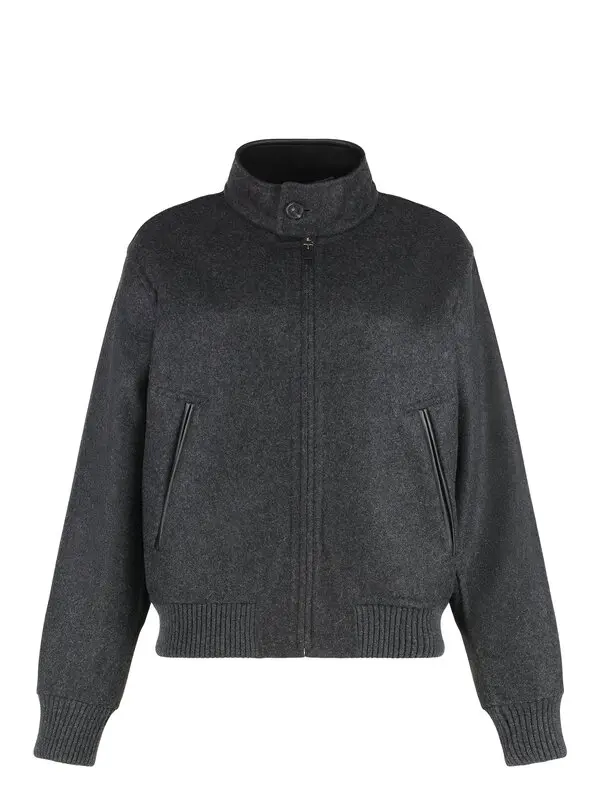 TOD`S Tod's Cashmere Knit Bomber Jacket With Leather Details - Grey