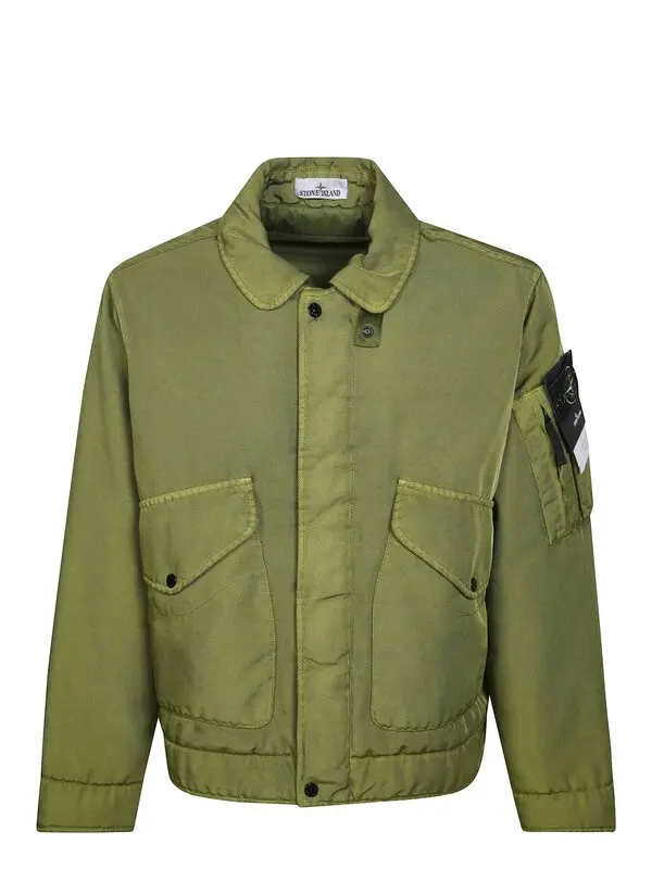 Stone Island Zip Up Hooded Down Utility Field Jacket - Verde