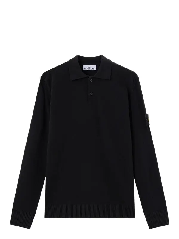 Stone Island Virgin Wool Button-front Polo Sweater - Nero