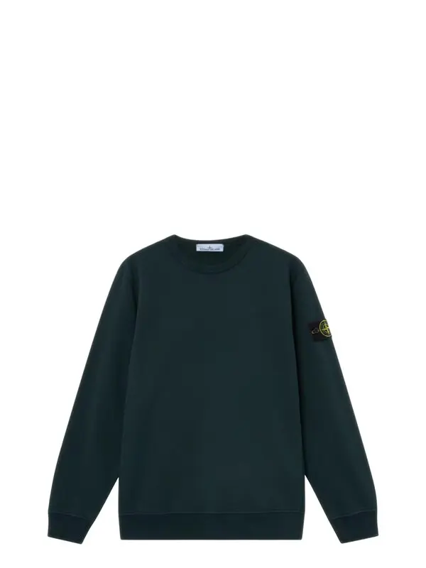 Stone Island Crewneck Sweatshirt With Left Sleeve Badge & Fleece Lining - Verde