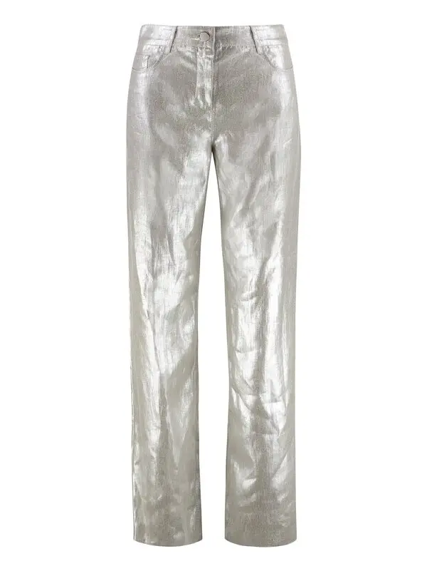 Max Mara Metallic Linen Trousers - Silver